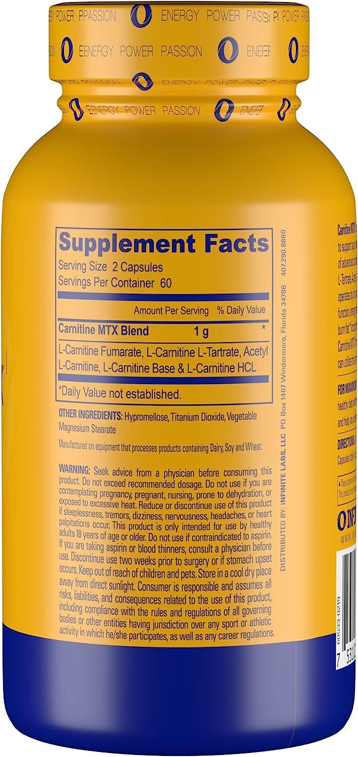 Infinite Labs L-Carnitine 1000mg MTX - Amino Acid Blend - 120 Veggie ...