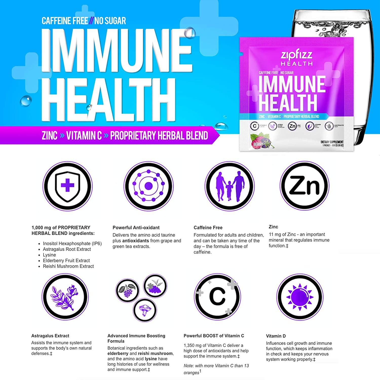 Zipfizz Immune Health Caffeine-Free Berry - 30 Packets (0.35 oz Each ...