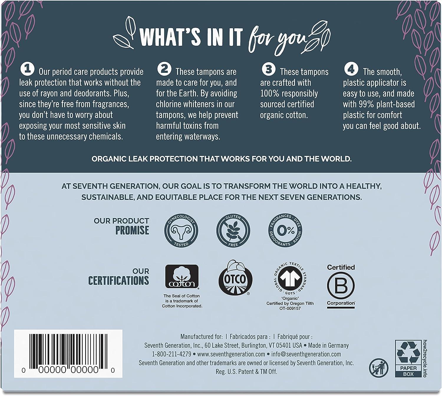 Seventh Generation Organic Cotton Tampons Super Absorbency 36 Count ...
