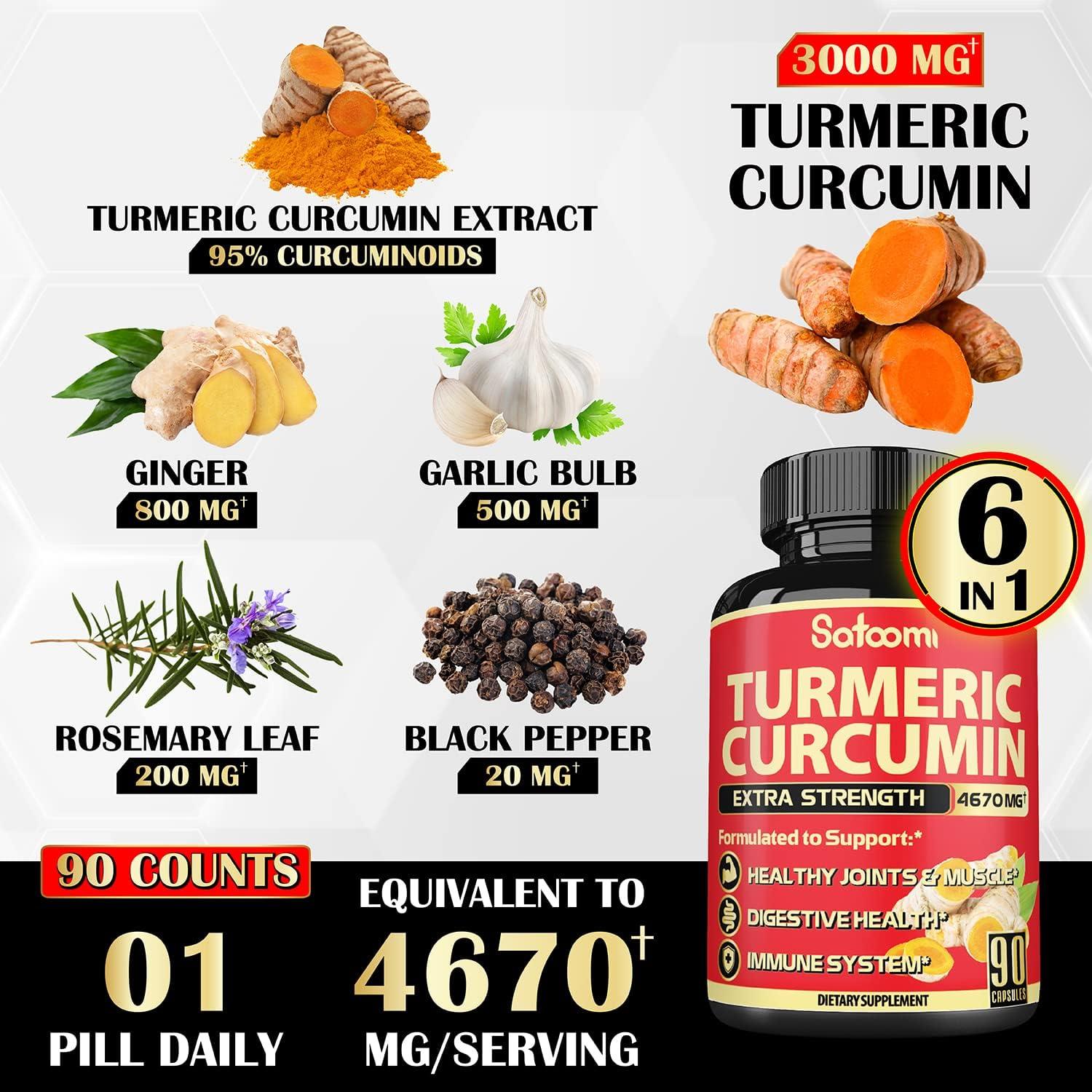 6-IN-1 Turmeric Curcumin Supplement - 90 Capsules - Joint & Muscle ...