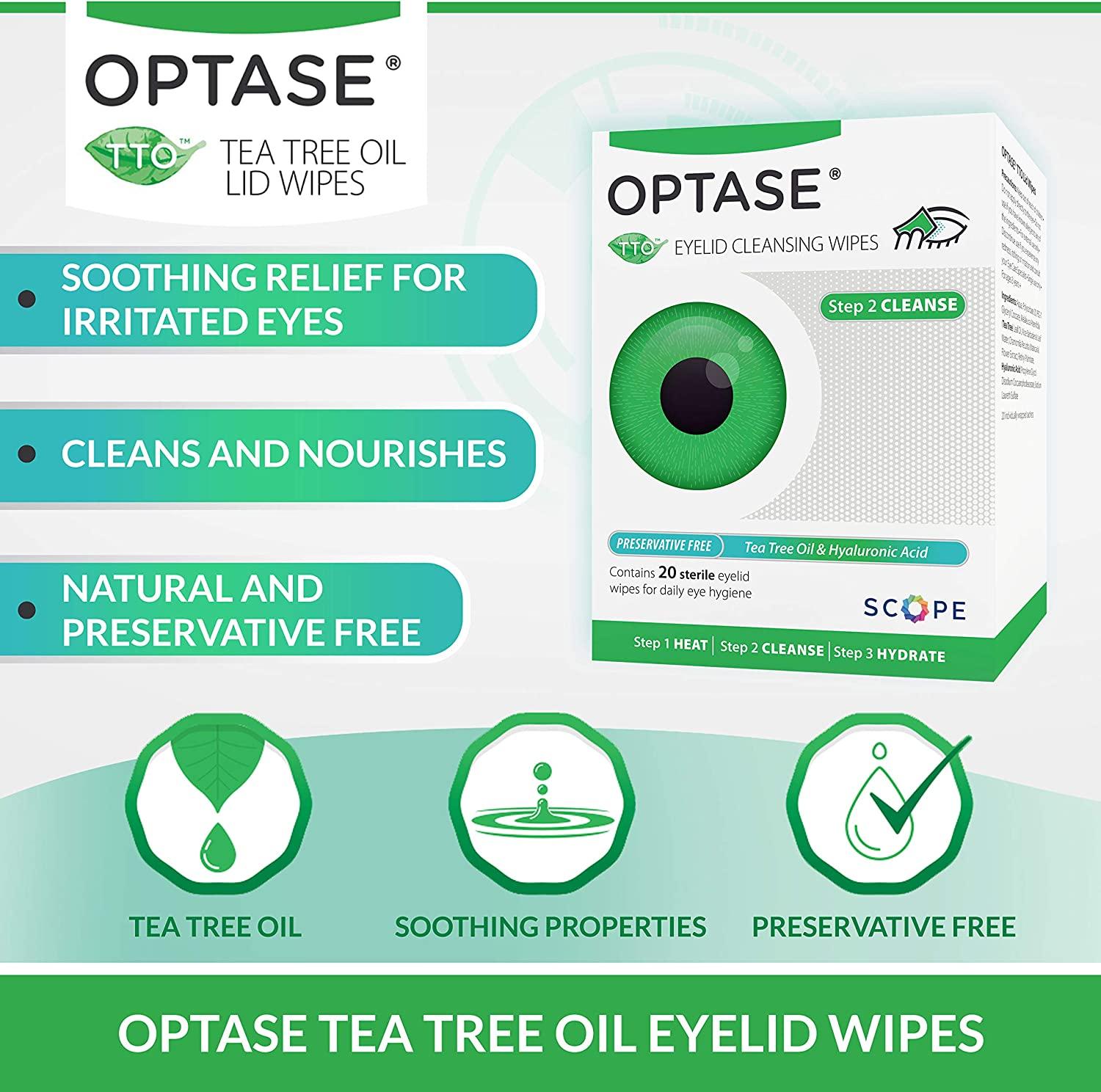 OPTASE Tea Tree Oil Eyelid Wipes - Natural Eyelid Cleansing Wipes for Dry Eyes - Blepharitis ...