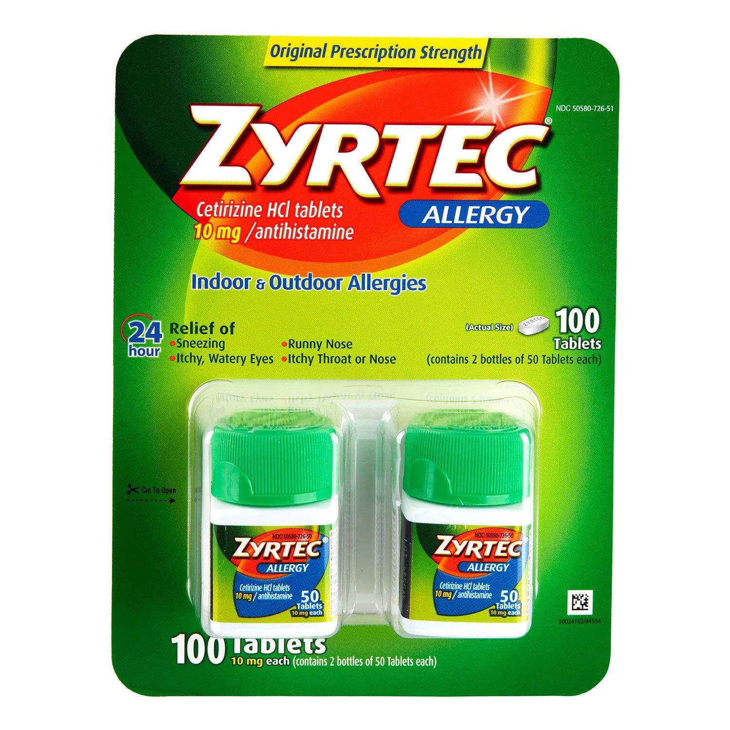 Zyrtec Allergy Relief 100 Tablets for Indoor & Outdoor Use | Buy Now ...