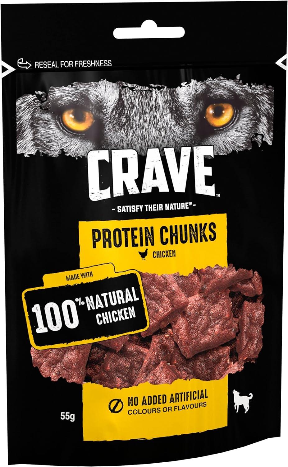 Crave Protein Chunks Dog Treats 6 x 55g - Chicken - High Protein, Grain ...