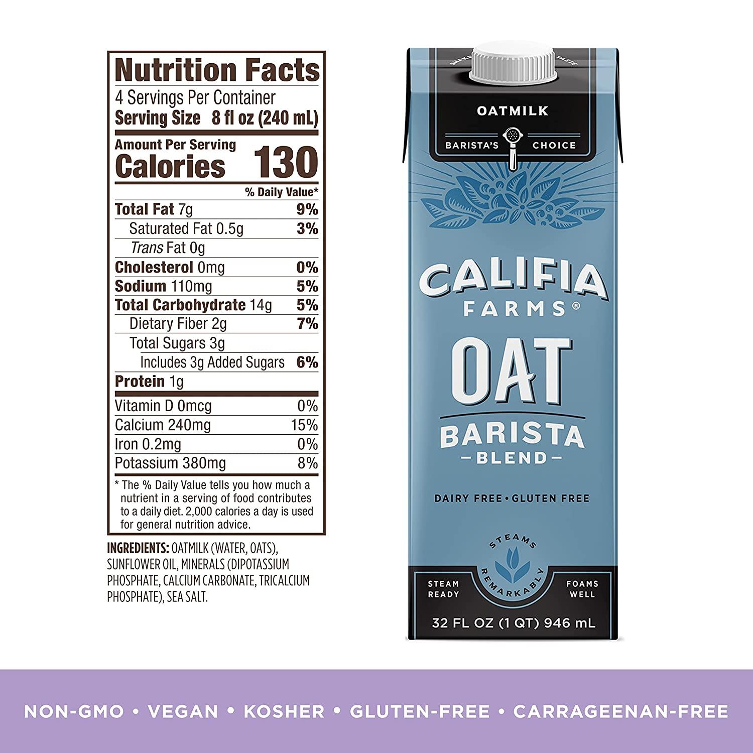 Califia Farms - Oat Barista Blend Oat Milk 32 Oz (Pack of 6) Shelf ...