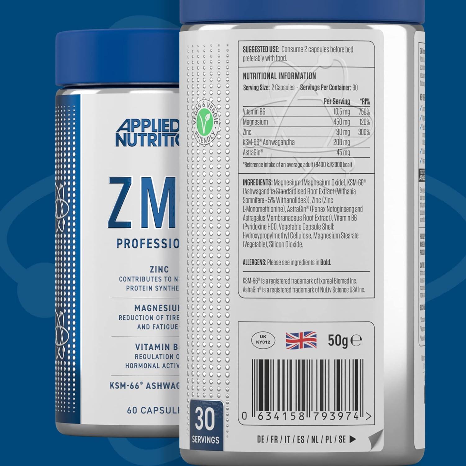 Applied Nutrition ZMA with KSM-66 - Supports Testosterone & Energy - 60 ...