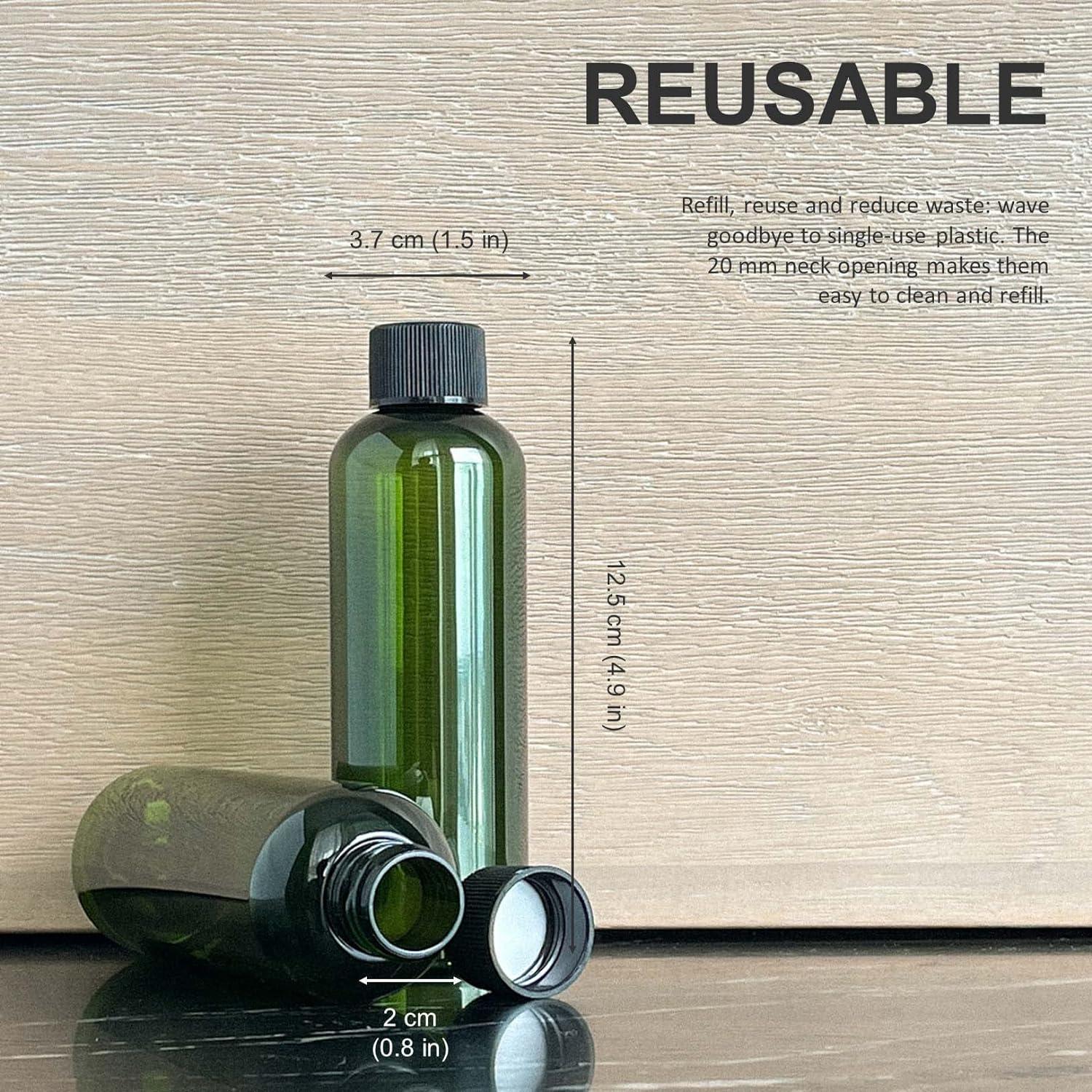 5 x 100ml Recycled Plastic Bottles - Refillable Travel Containers for ...