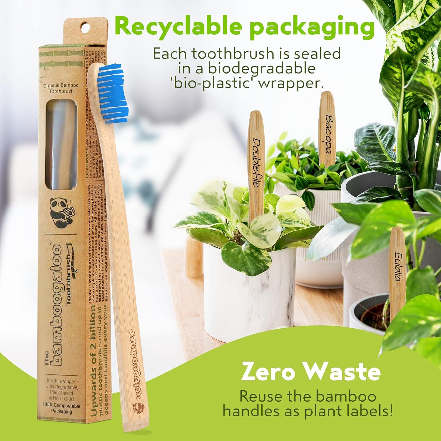 Organic Bamboo Toothbrushes 5-Pack with Cotton Buds & Dental Floss ...