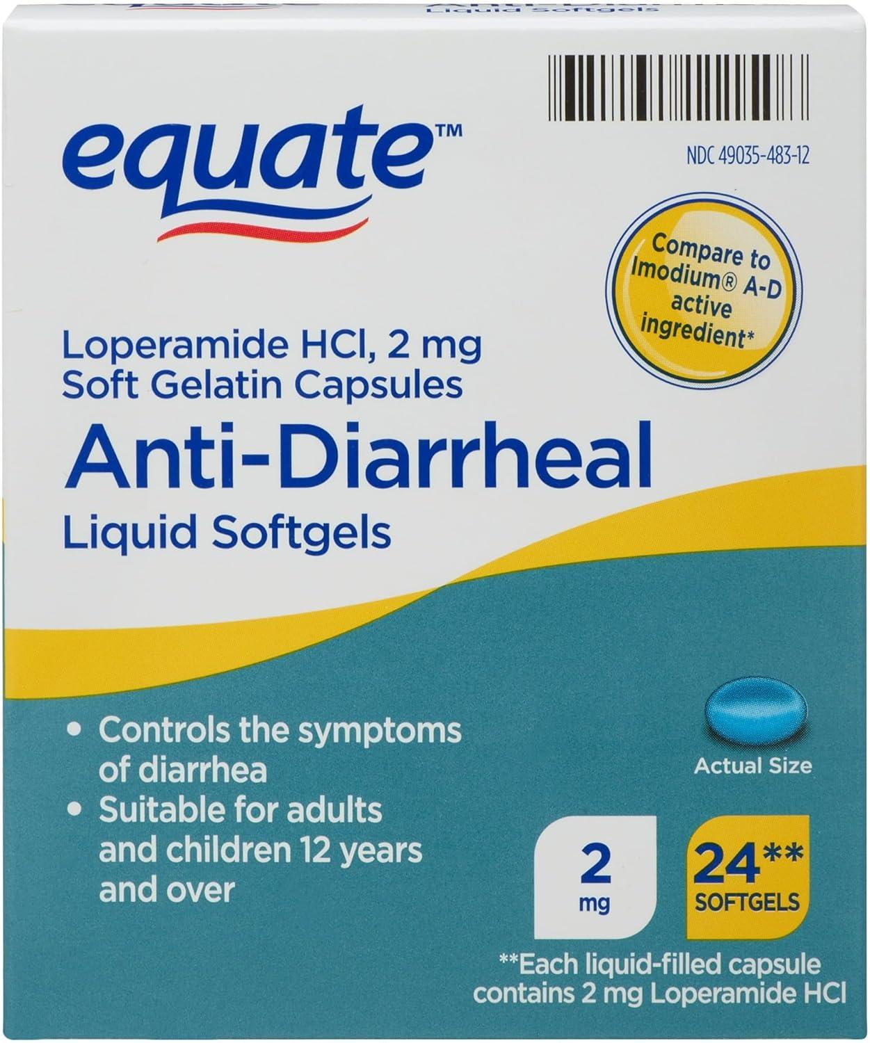Equate Anti-Diarrheal Softgels - Loperamide HCl 2 mg 24 Count | Fast ...
