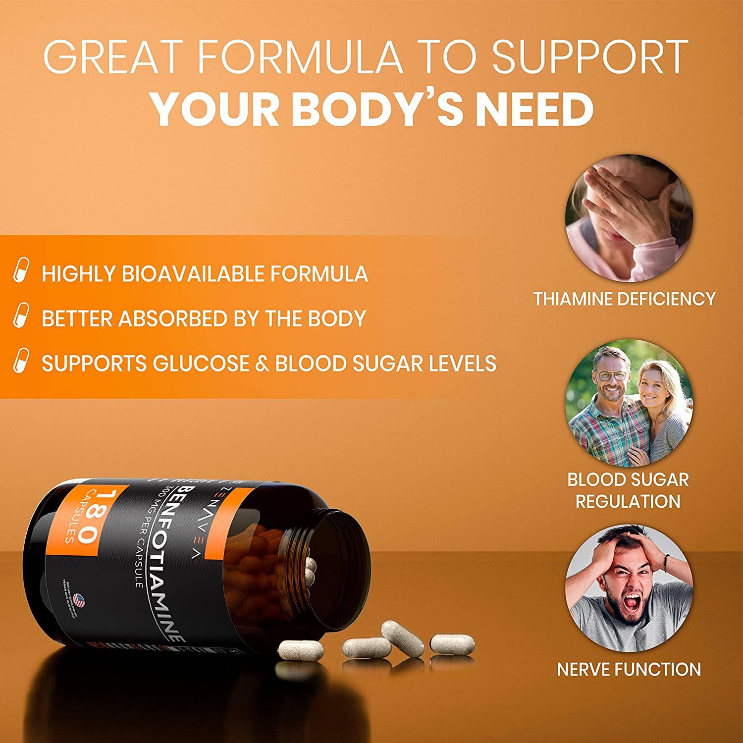 Benfotiamine 300mg - Zenavea 180 Caps - Blood Sugar Regulation ...