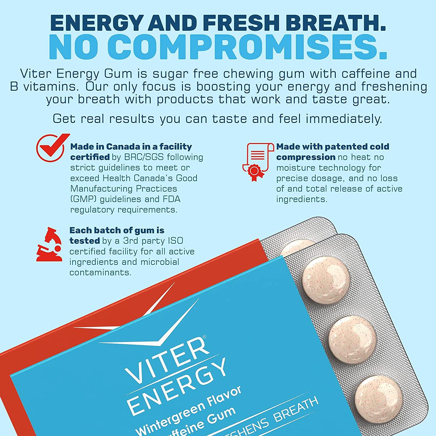 Viter Energy Caffeinated Gum Variety Pack - 60mg Caffeine, B Vitamins ...