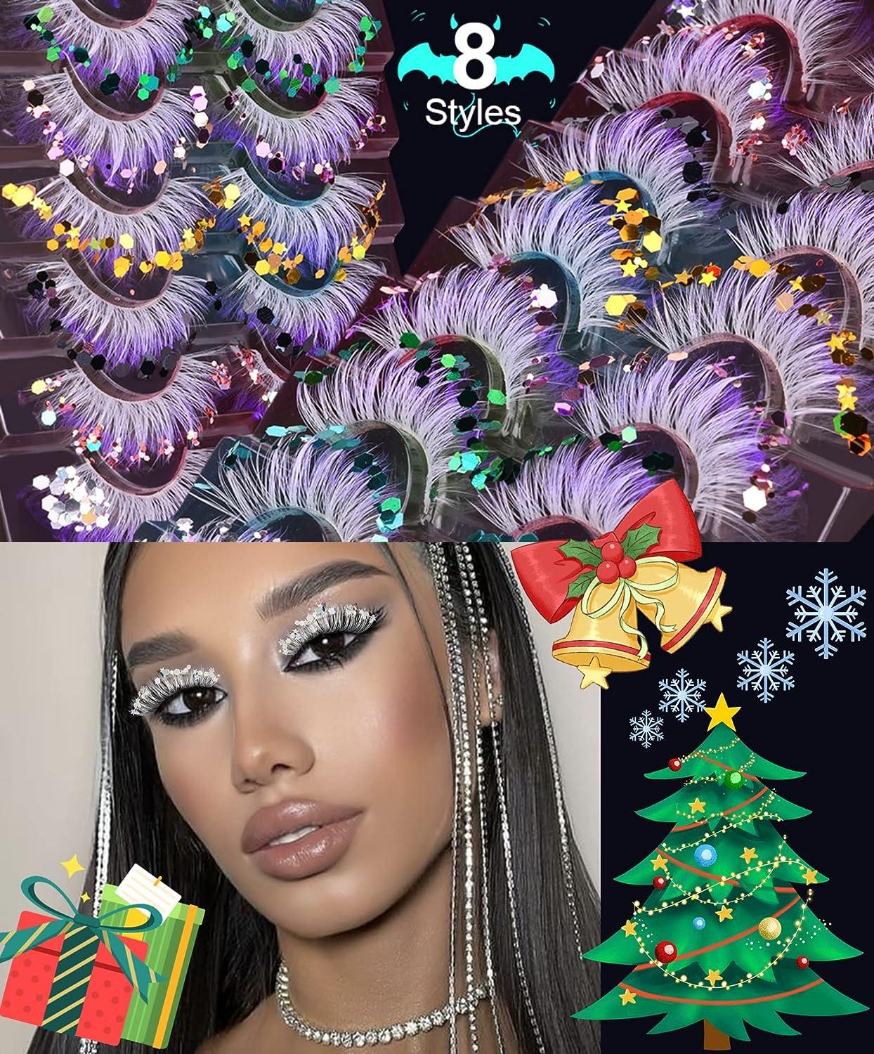 HeyAlice White Eyelashes with Colors Christmas Decorations - 8 Mixed ...