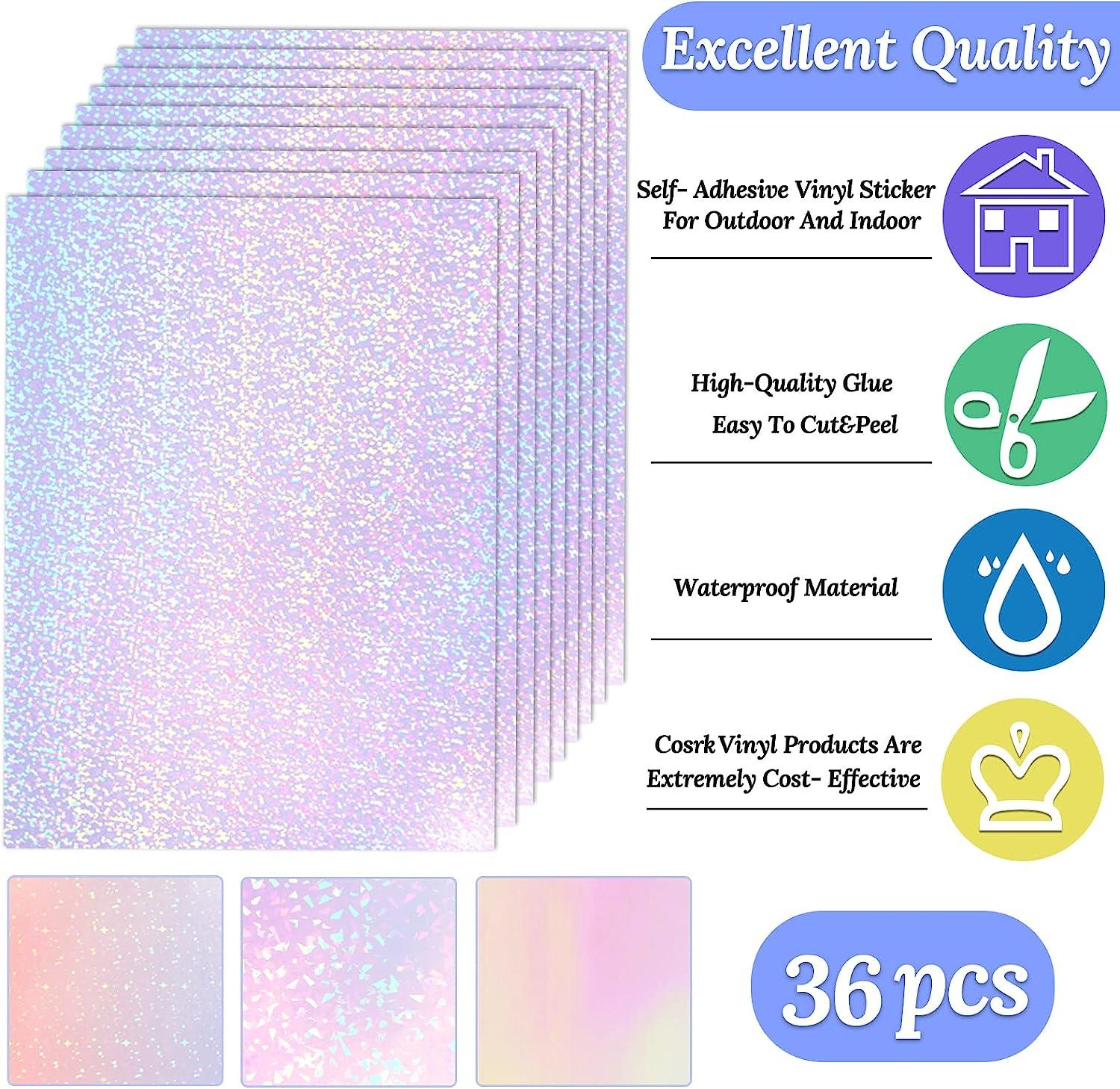 36 Sheets Holographic Sticker Paper Transparent Holographic Vinyl ...