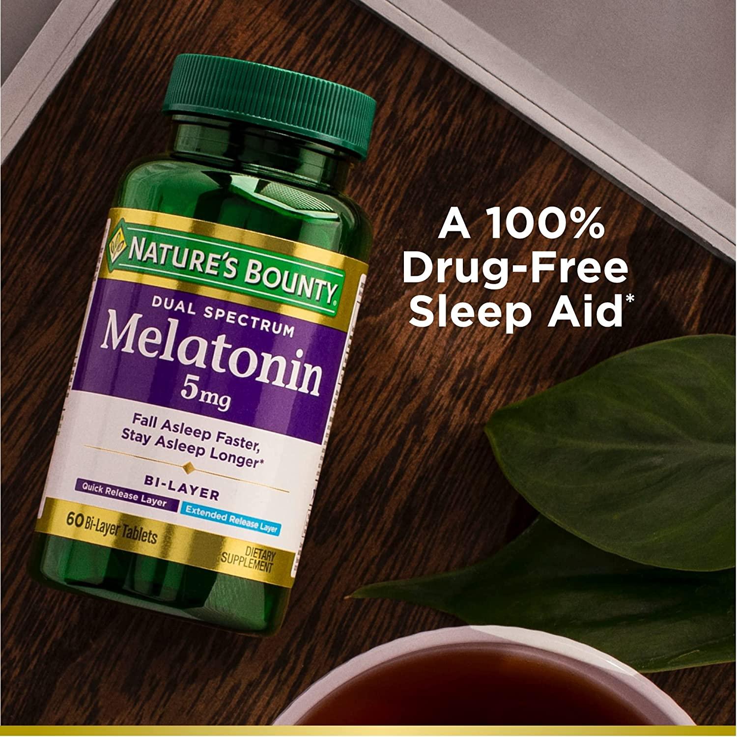 Nature's Bounty Dual Spectrum Melatonin 5mg | 60 Bi-Layer Sleep Tablets ...