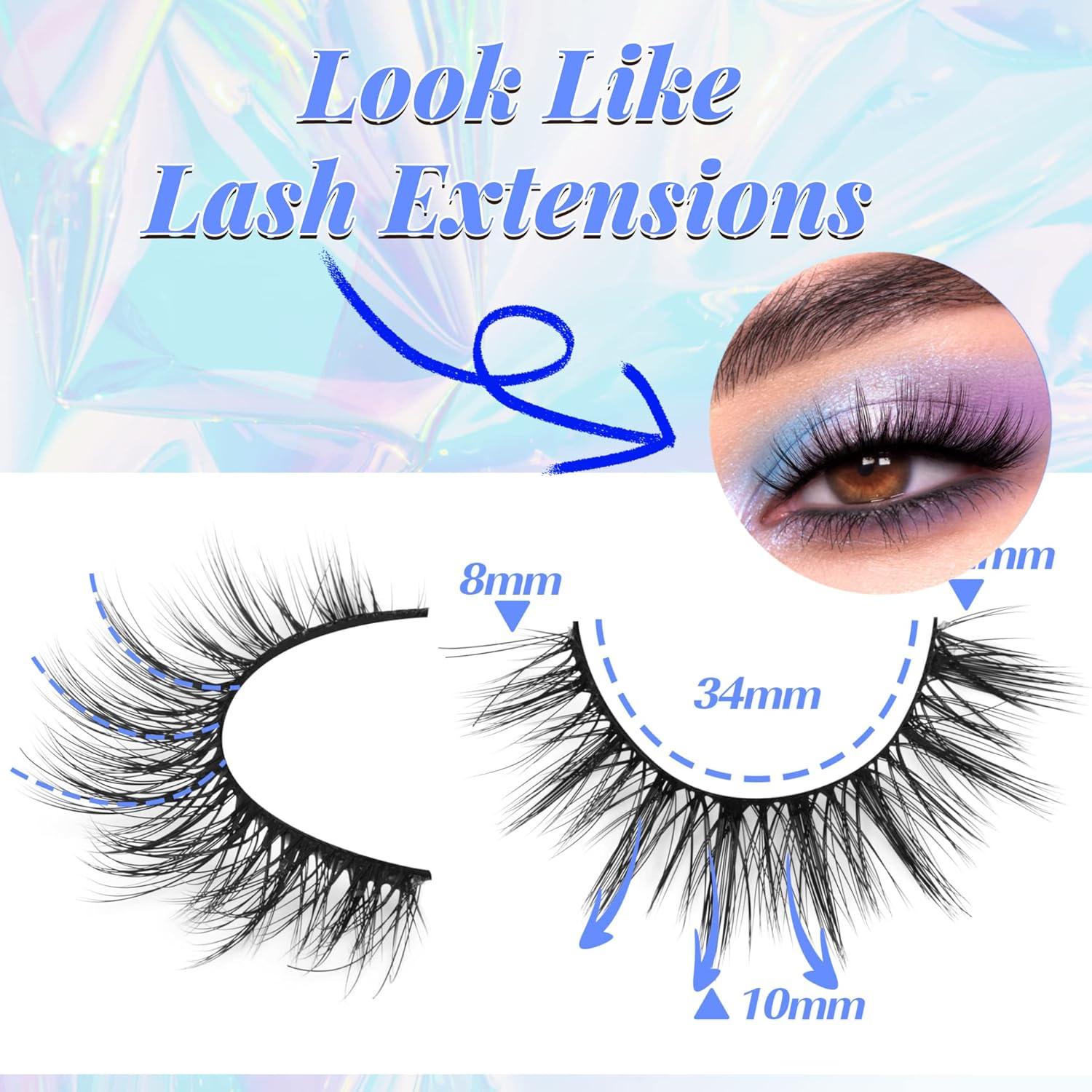 TNFVLONEINS 02M-Short 14 Pairs Natural Wispy Mink False Eyelashes ...