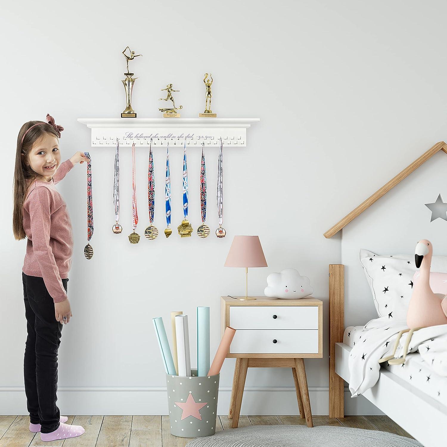 Girls' 3FT White Medal Hanger, Trophy Shelf & Ribbon Holder - Strong ...