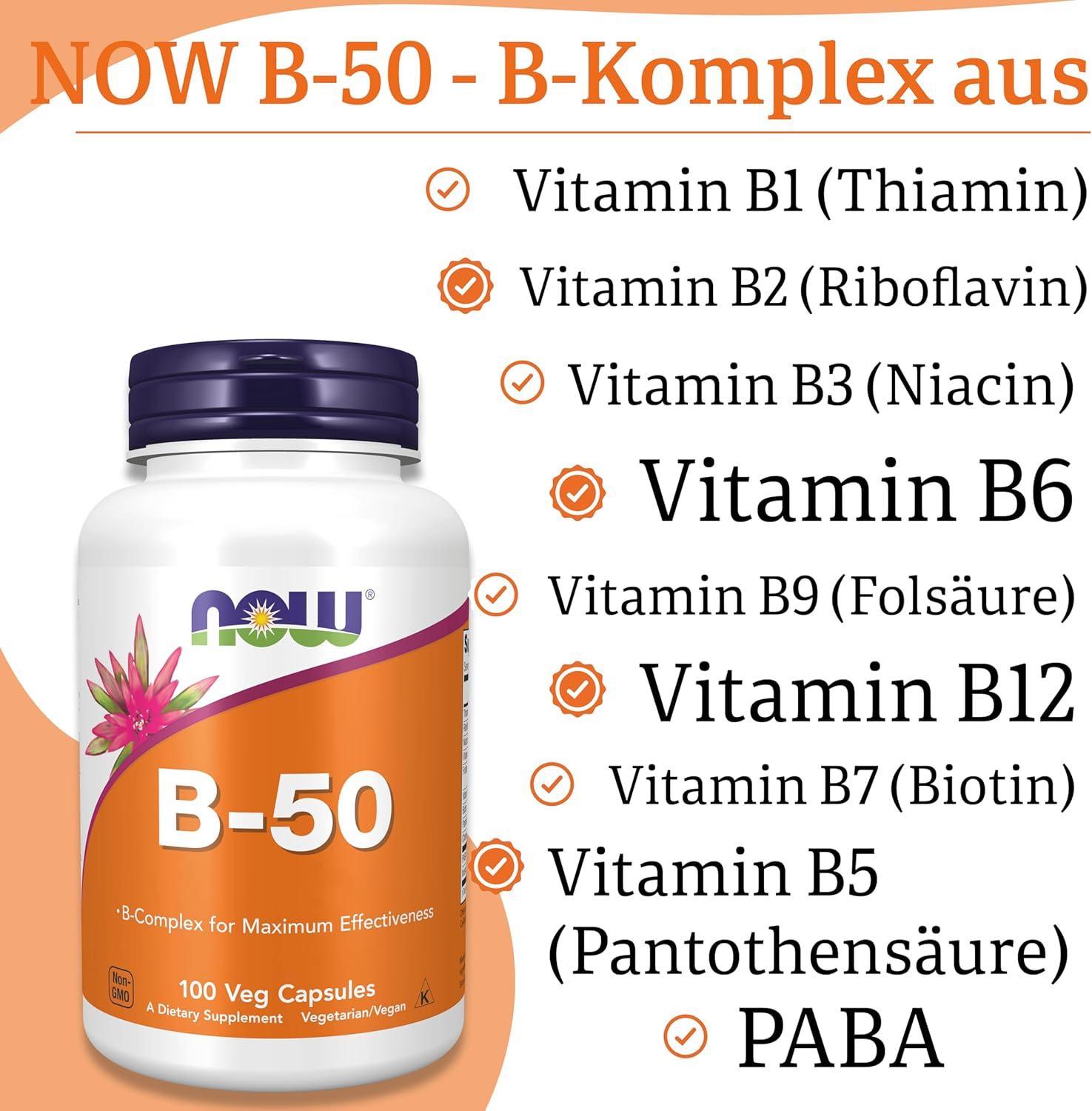 Now Foods B-50 Vitamin B Complex - High-Dose Vegan Capsules Gluten-Free ...