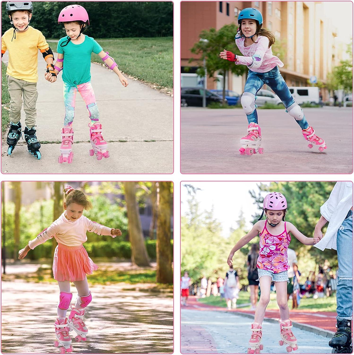 Girls Adjustable Roller Skates with Light Up Wheels - Pink XS (7C-10C ...