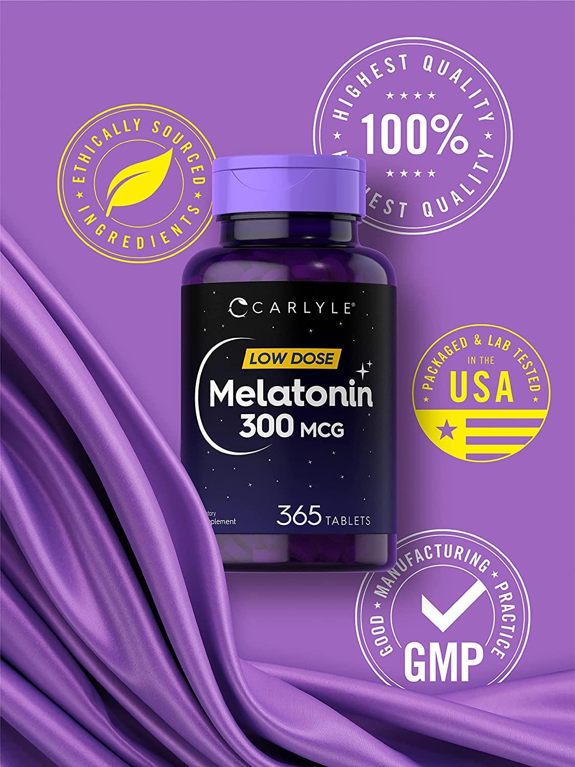 Carlyle Melatonin 300 mcg - Low Dose Sleep Aid - 365 Tablets for Better ...