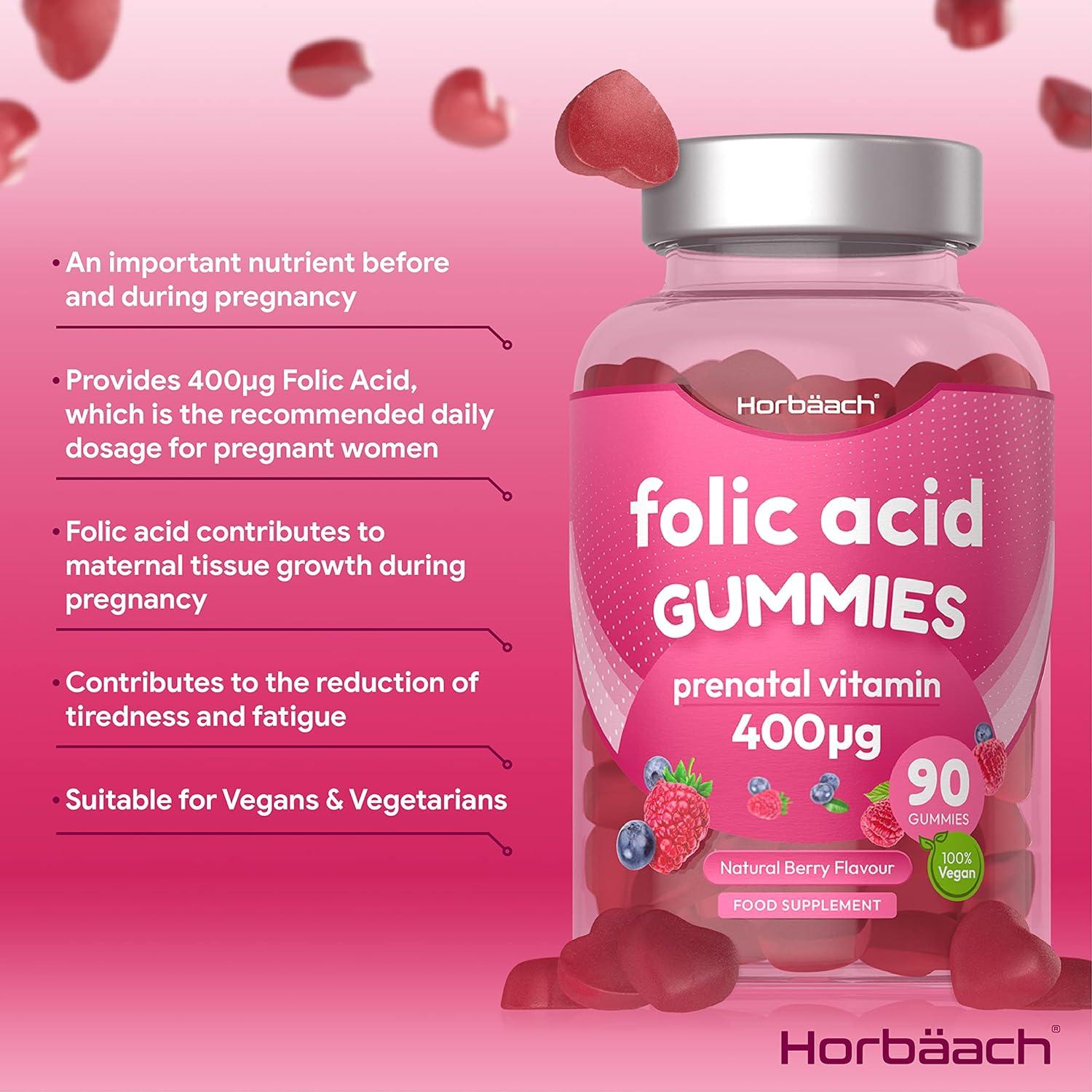 Folic Acid Gummies 400 mcg - 90 Vegan Gummies for Pregnancy Care ...
