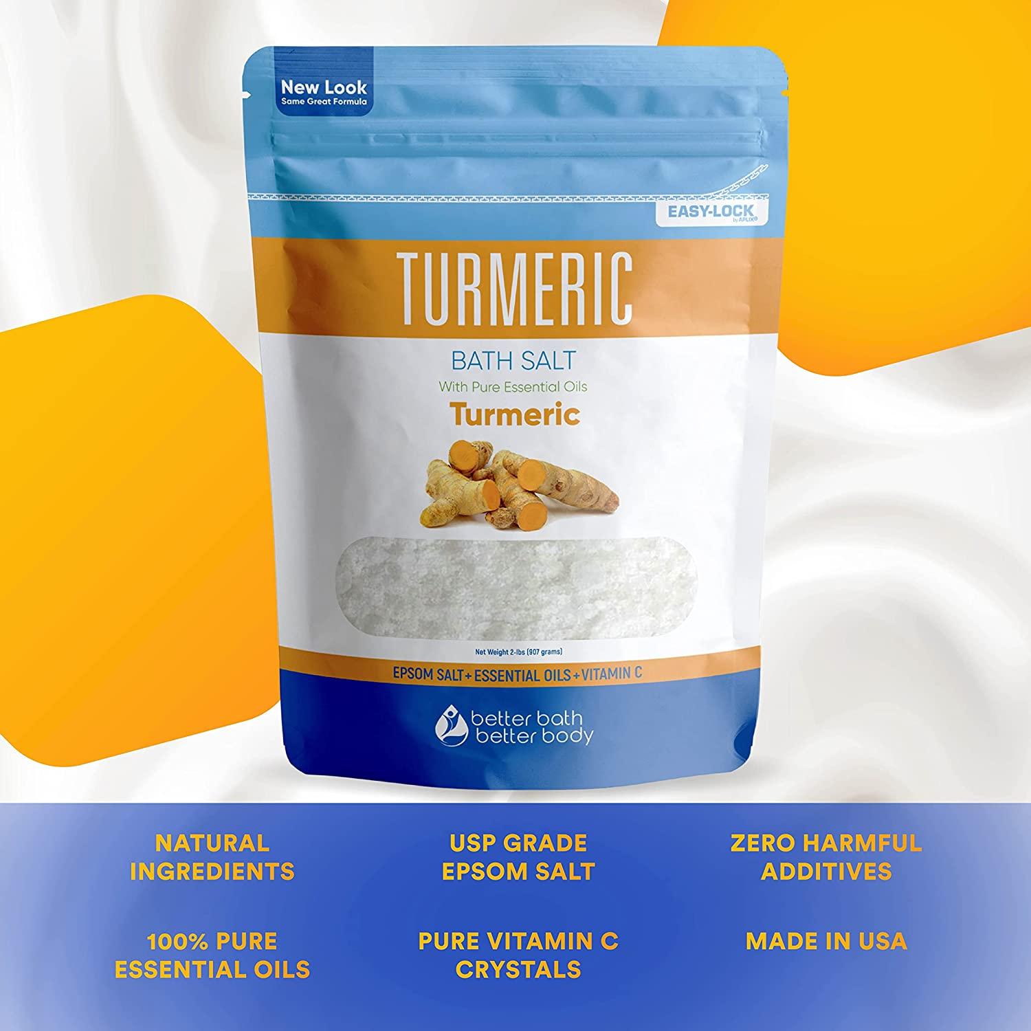 Turmeric Bath Salt 32 oz with Epsom Salt, Turmeric, Cinnamon, Ylang ...