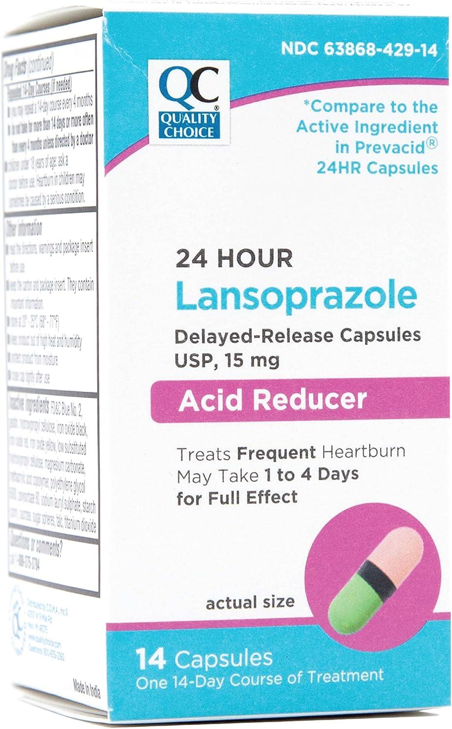 Quality Choice Lansoprazole 15mg - Acid Reducer 24-Hour Heartburn ...