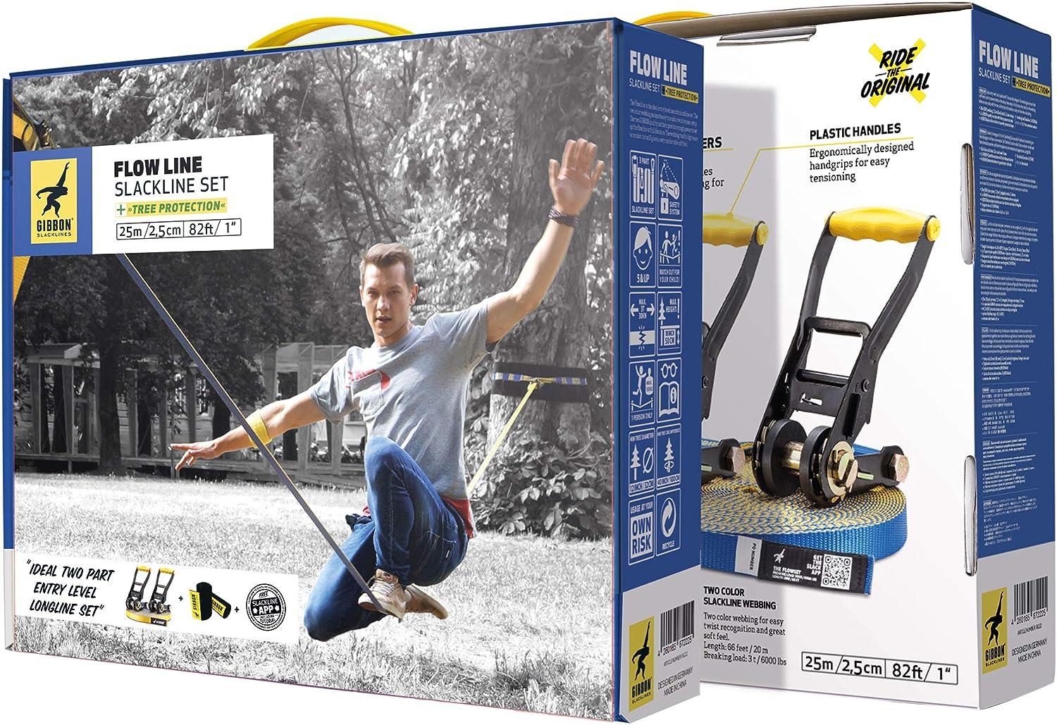 Gibbon Slacklines Flowline 82ft with Treewear - Yellow/Blue | 1 Line, 2 ...
