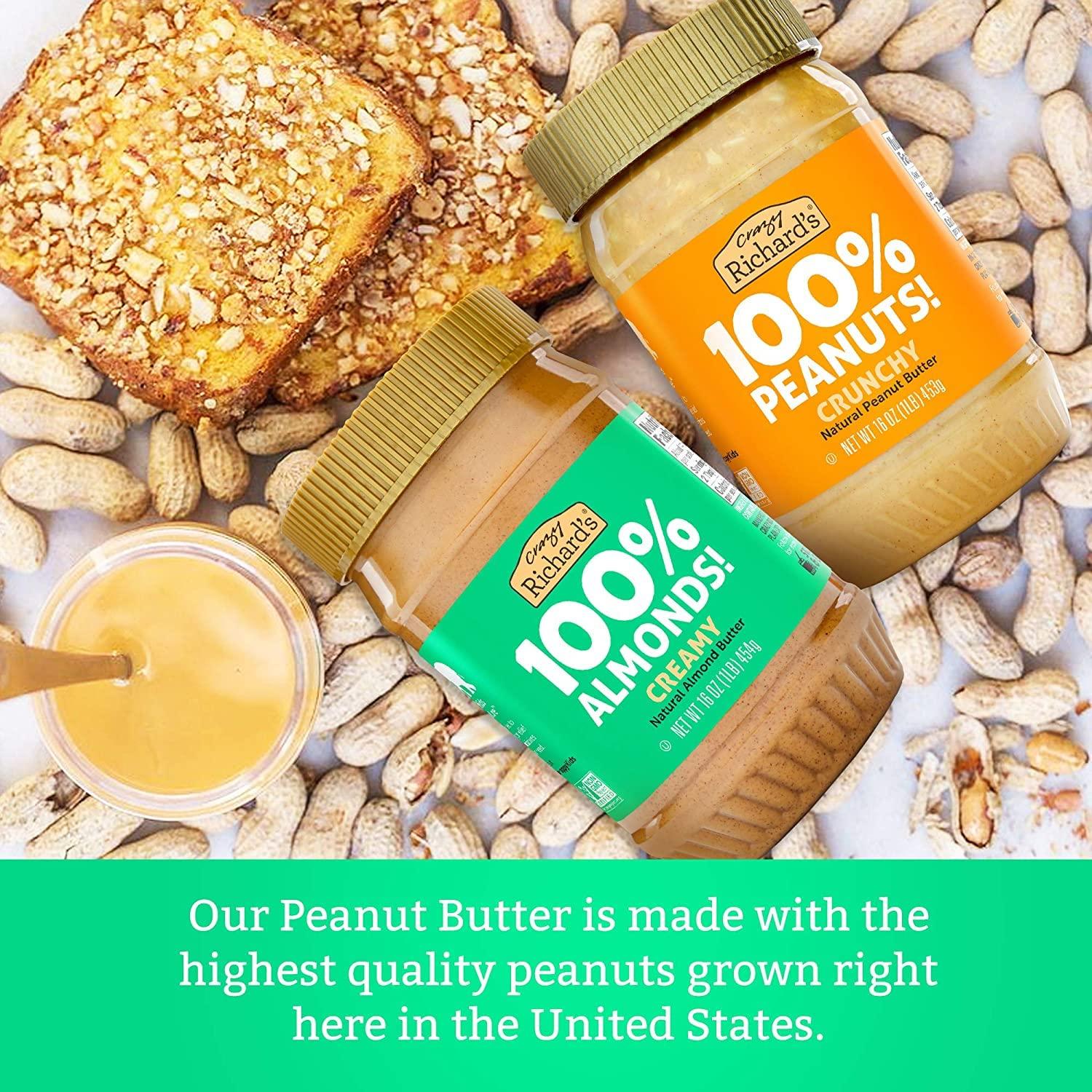 Crazy Richard's 100% All-Natural Creamy & Crunchy Peanut Butter Variety ...