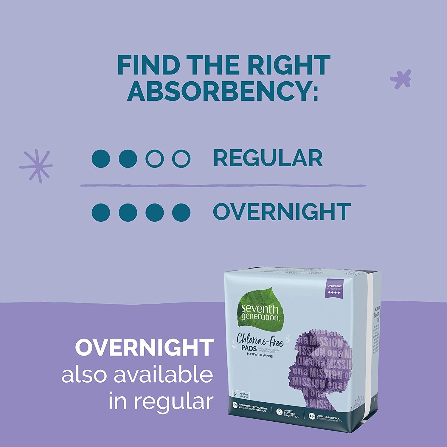 Seventh Generation Maxi Pads with Wings Overnight Absorbency Chlorine ...