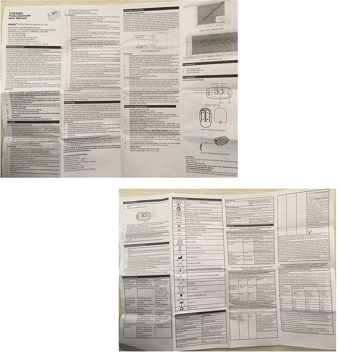 CONTEC CMS50NA Pulse Oximeter - Fingertip Blood Oxygen Monitor SpO2 PR ...