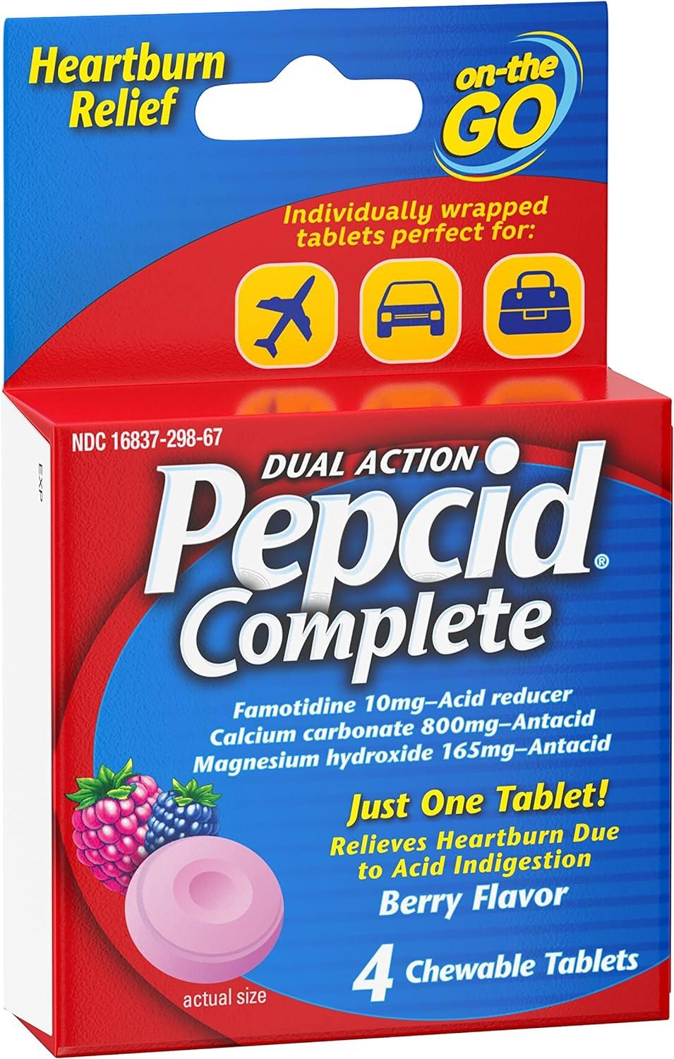 Pepcid Complete Berry Flavor 4 ct Chewable Tablets - Dual Action Acid ...
