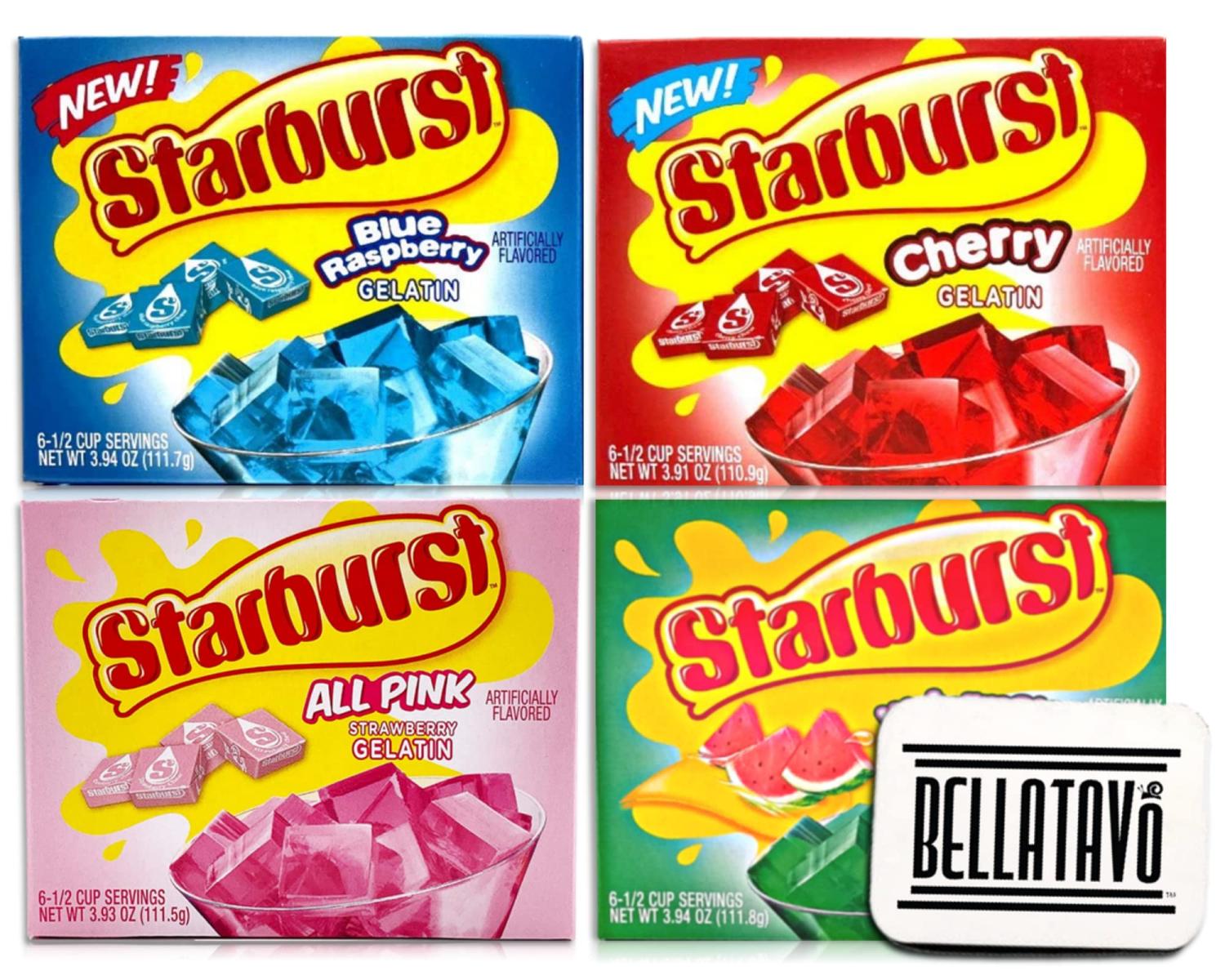 Jello Mix Variety Pack with Starburst Gelatin. Includes 4 Boxes of Starburst Jello Plus ...