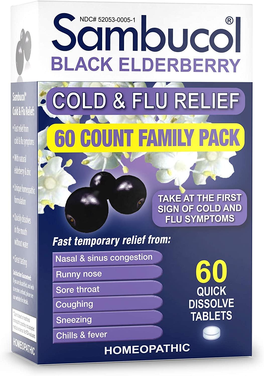 Sambucol Black Elderberry Cold & Flu Relief Family Pack - 60 Quick ...