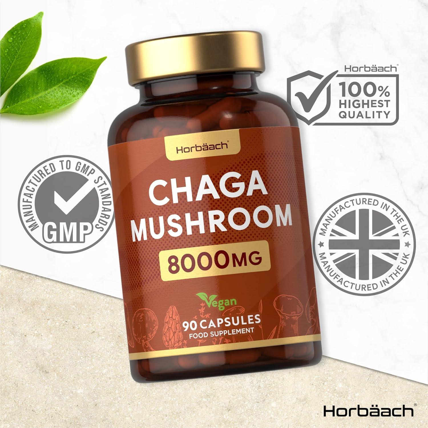 Chaga Mushroom Capsules 8000mg | High Strength Mushroom Supplement | 90 ...
