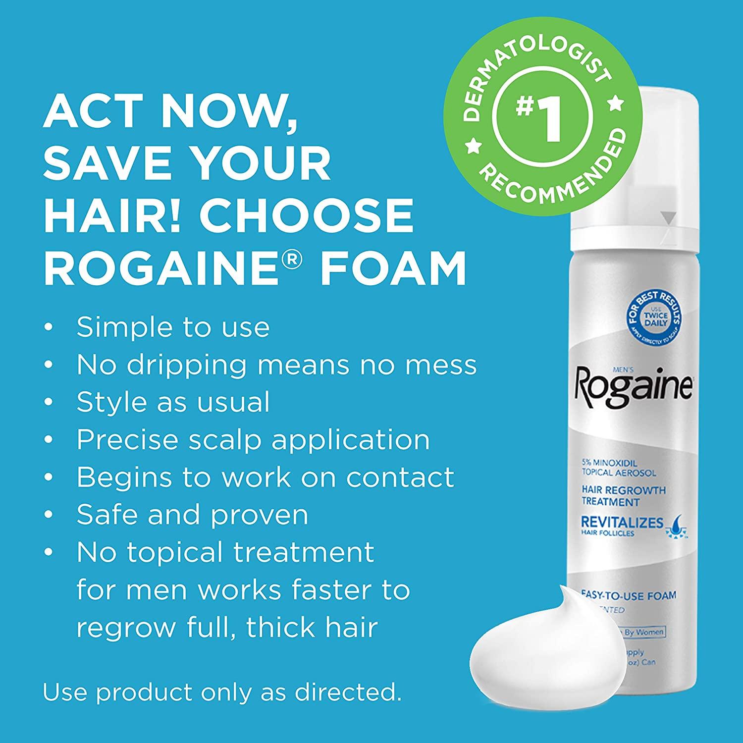 Men's Rogaine 5% Minoxidil Foam - Hair Loss & Regrowth Treatment - 3 ...