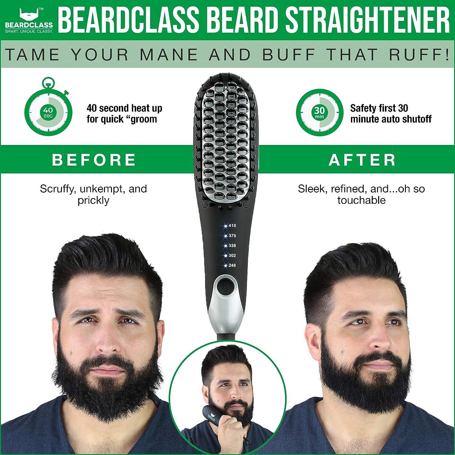 BEARDCLASS Premium Beard Straightener Comb - Fast Heating Electric ...