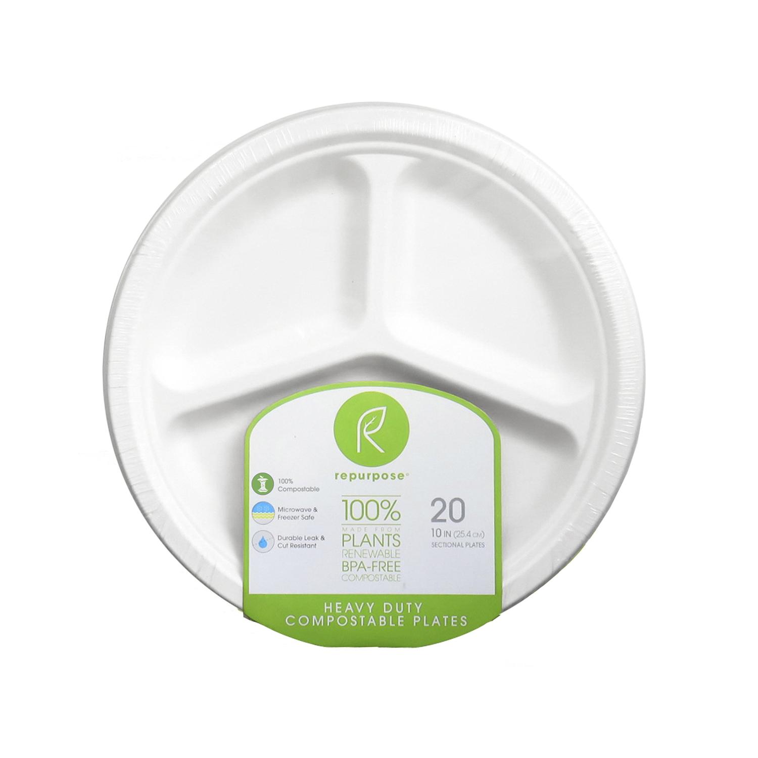 Repurpose Heavy Duty 10-Sectional Plates - 20 Count | Durable & Eco ...
