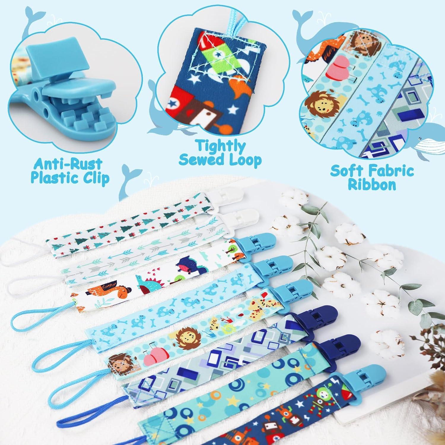 8 Pcs Dark Blue Baby Pacifier Holder Straps with Plastic Clasp - Dummy ...