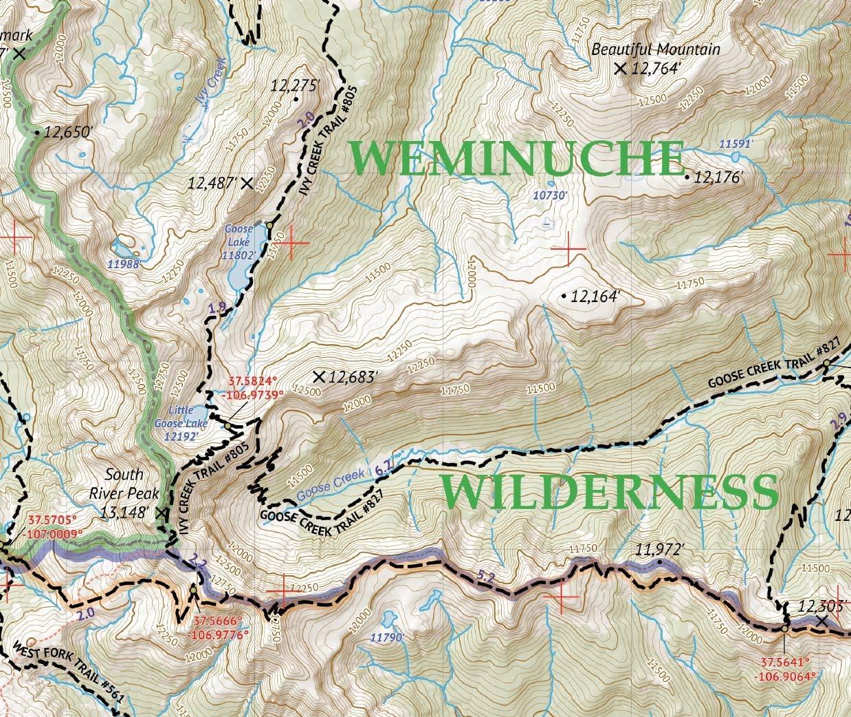 Weminuche Wilderness East Topographic Hiking Map - Colorado Trail Maps ...