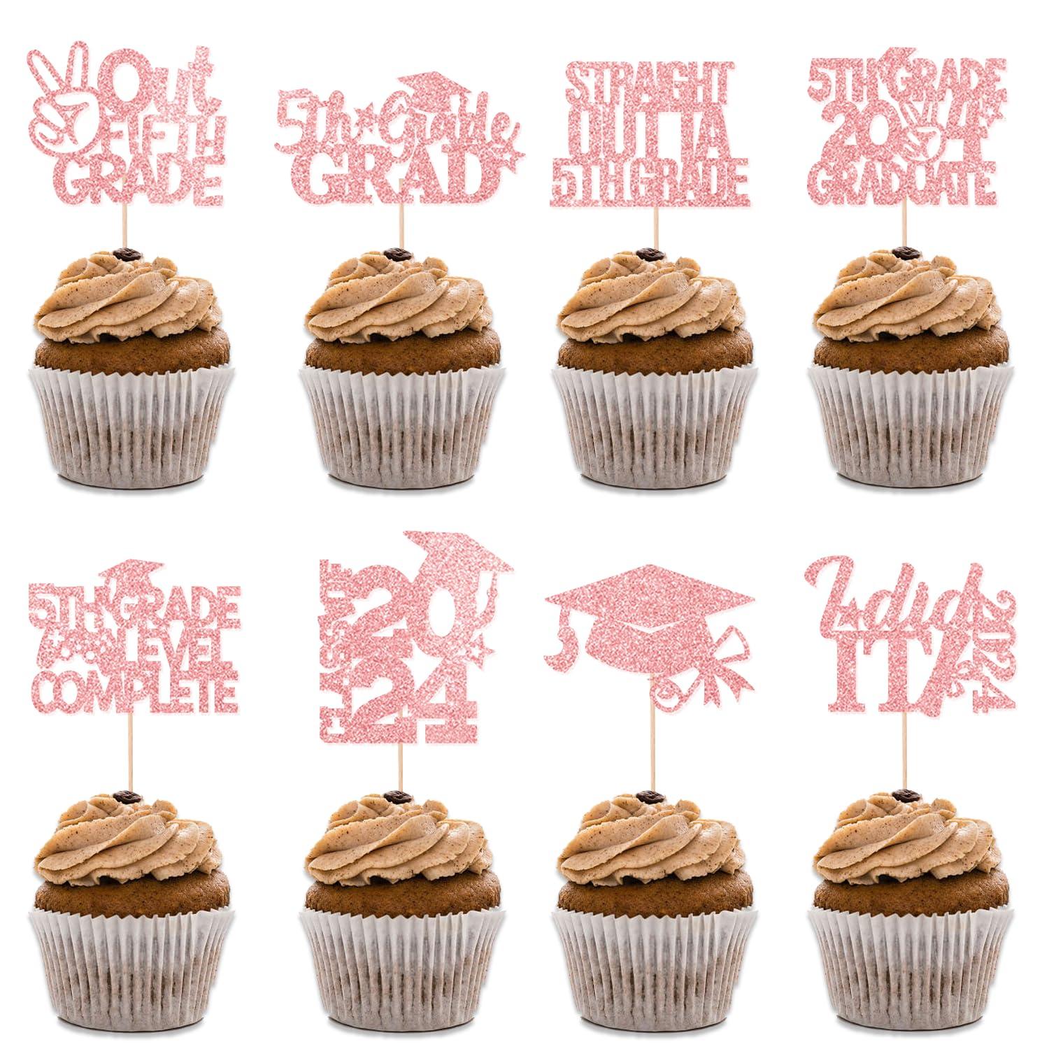 BZBAIS 32 Pieces Rose Gold Glittery 5th Grade Grad Cupcake Toppers ...