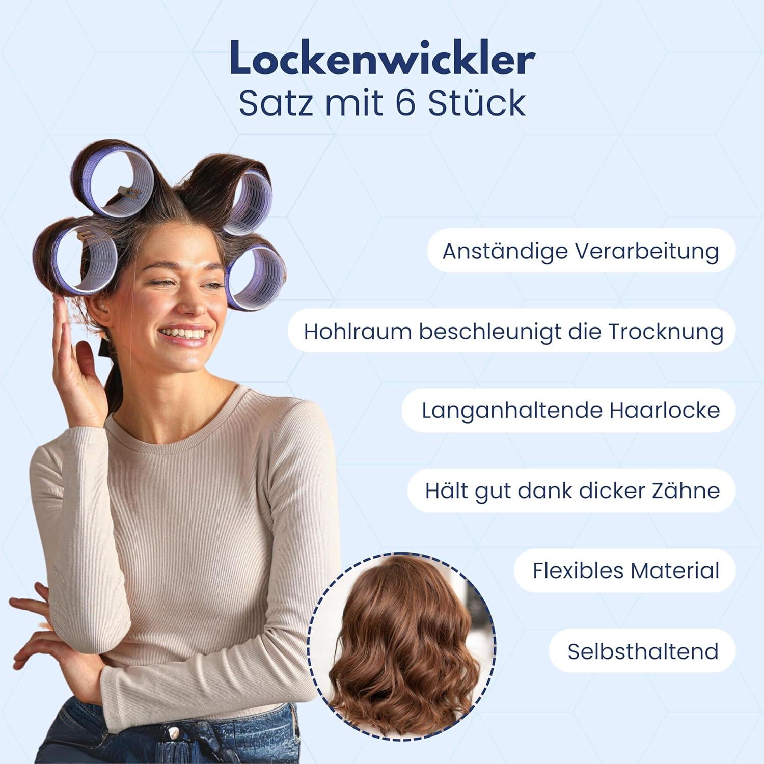 Ponik's Jumbo Hair Roller Curlers Set - 6 Self-Adhering 56mm Curling ...