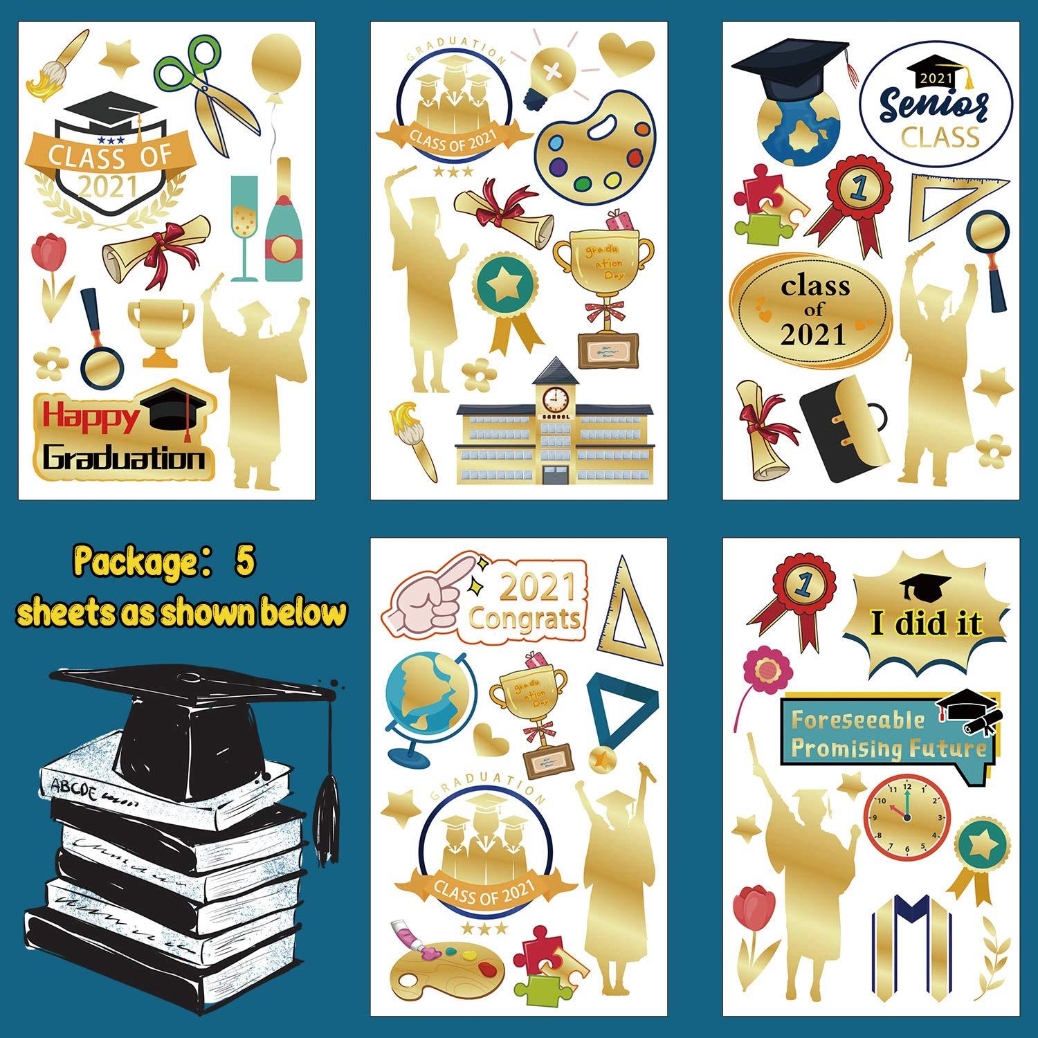 60 PCS Metallic Glitter Graduation Temporary Tattoos - Boys & Girls ...