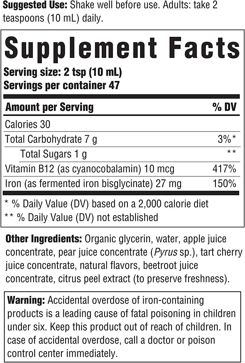 MegaFood Blood Builder Liquid Iron Supplement with Vitamin B12 - Non ...