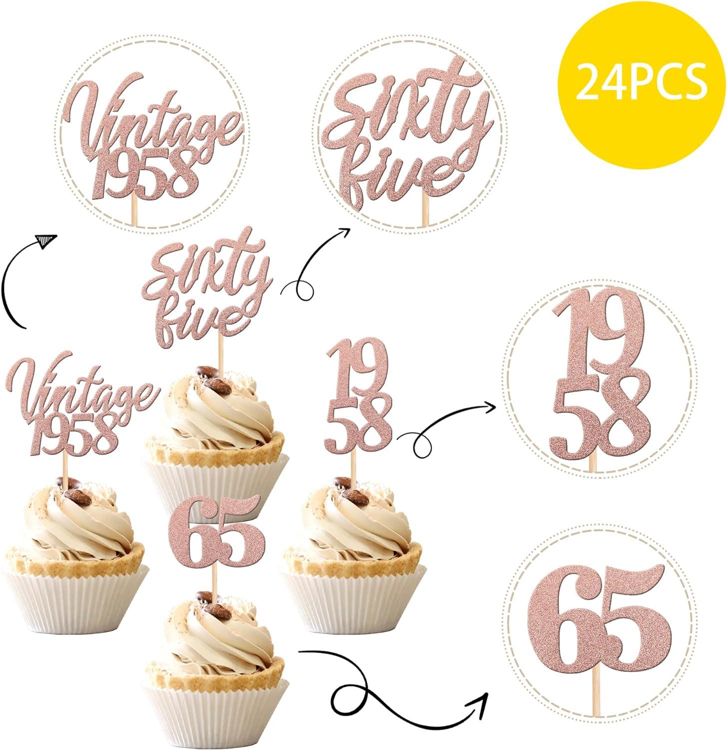 Pack of 24 Vintage 1958 Cupcake Toppers 65th Birthday Cake Decoration ...