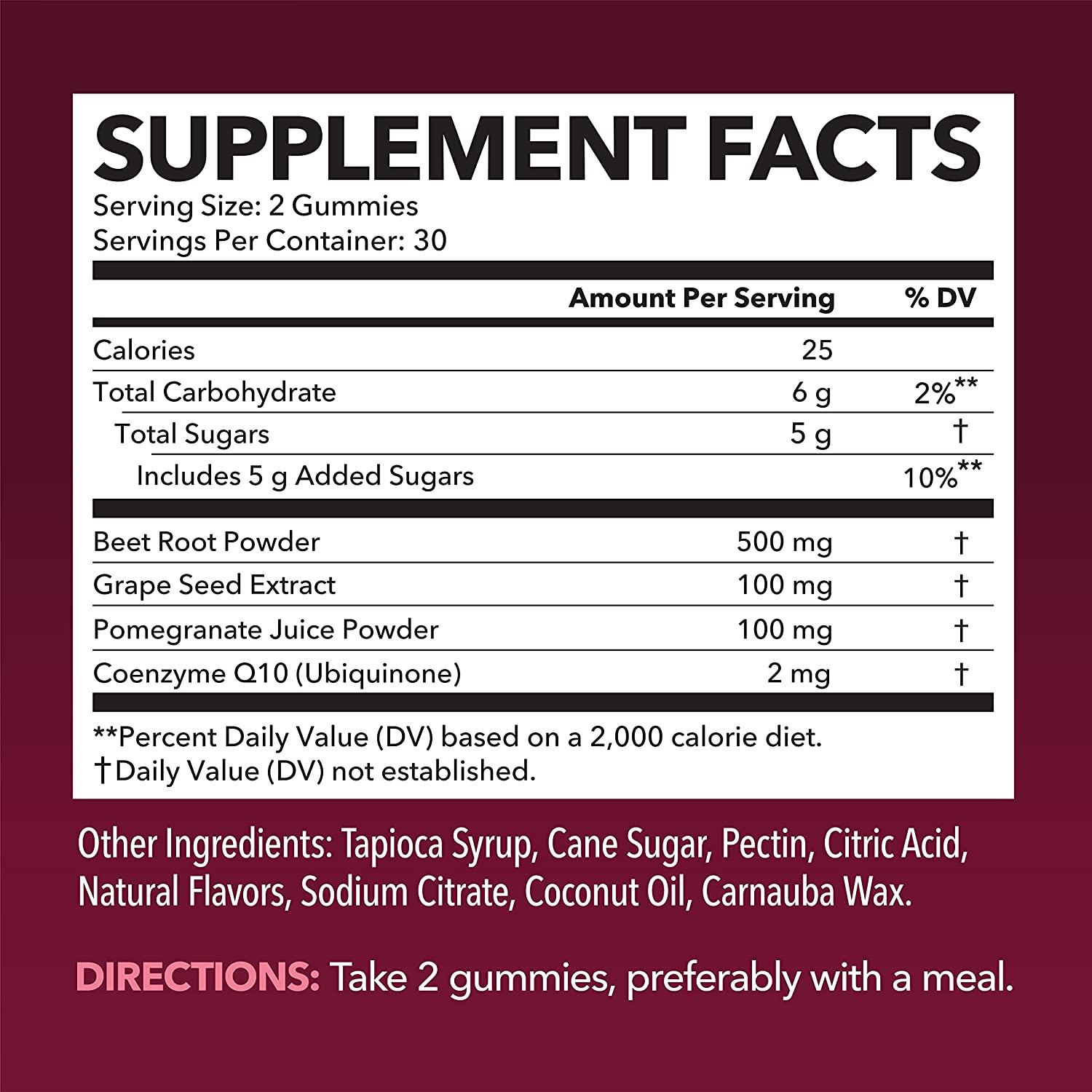 Beet Root + COQ10 Gummies Nitric Oxide Booster with Pomegranate Extract ...