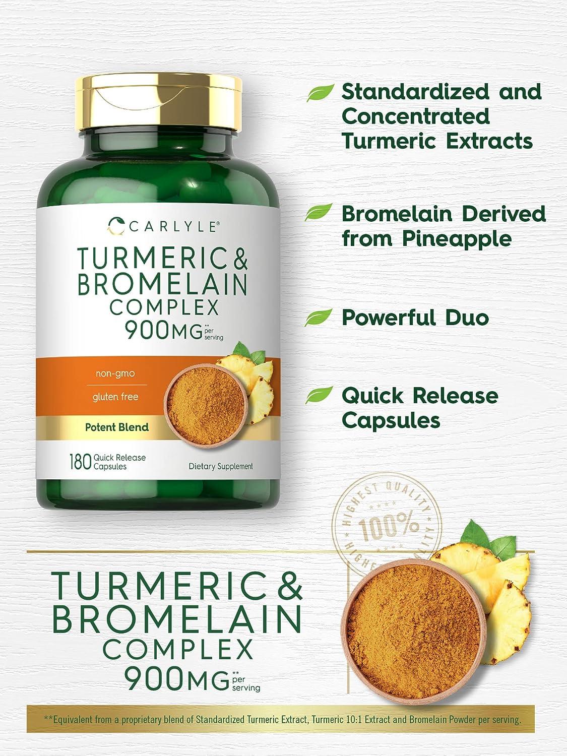 Carlyle Turmeric and Bromelain Supplement 900mg - 180 Capsules ...