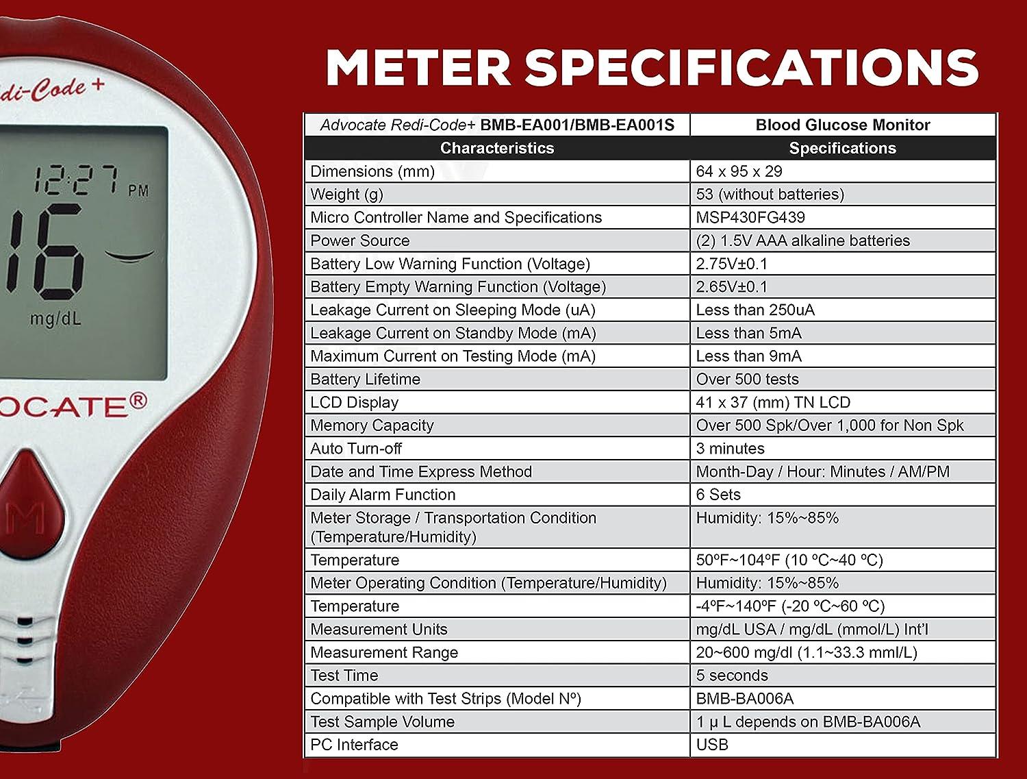 Advocate Redi-Code Plus Blood Glucose Meter - Home Care Glucometer Kit ...