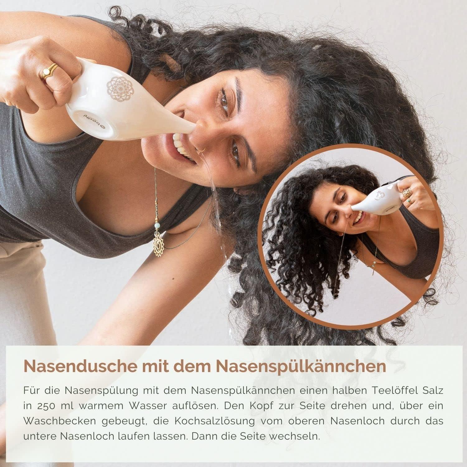 Ceramic Neti Pot with Golden Mandala Design | Nose Rinse Jug for Sinus ...