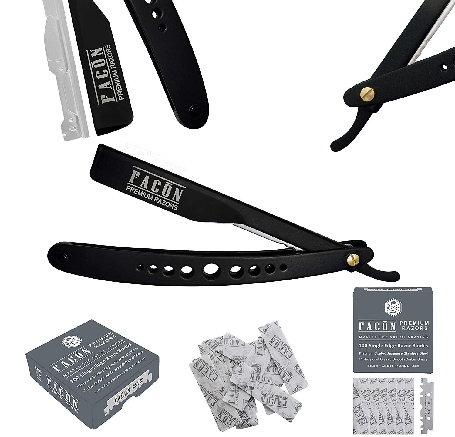 100 Blades + Facn Professional Adjustable Straight Edge Barber Razor ...