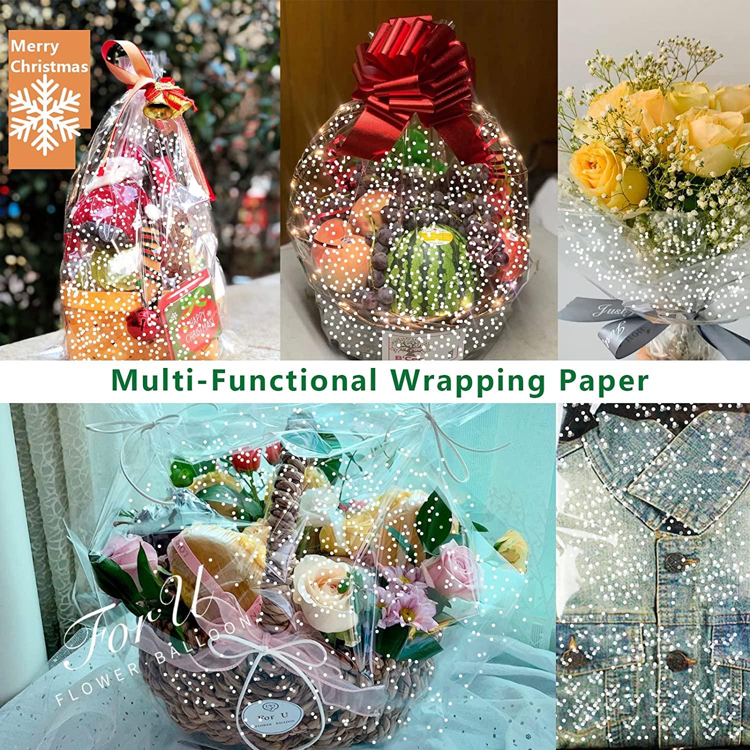 HOMPAL 115 ft Clear Cellophane Wrap Roll (33 in x 115 ft) - Polka Dot ...