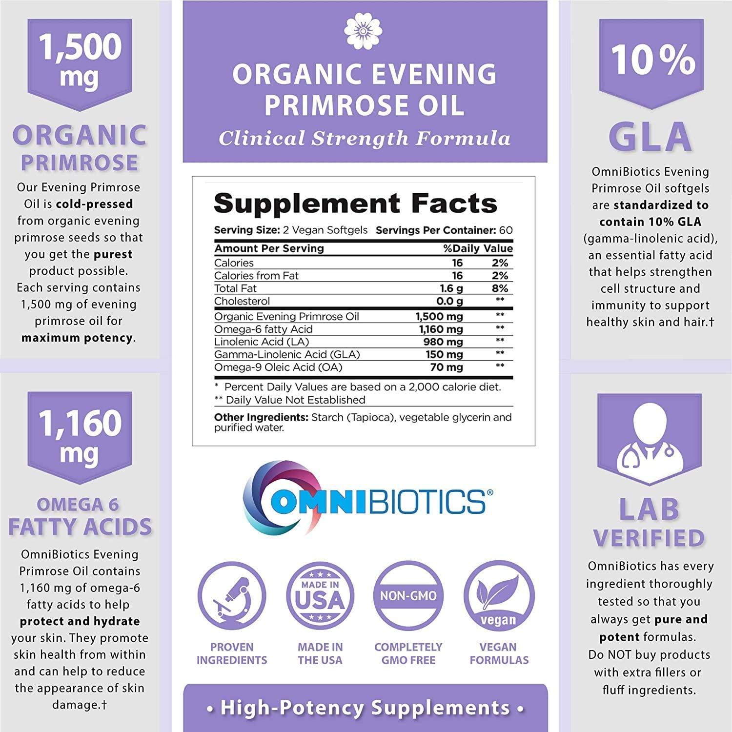 Organic Evening Primrose Oil 1500mg | 10% GLA | Hormone Balance for ...